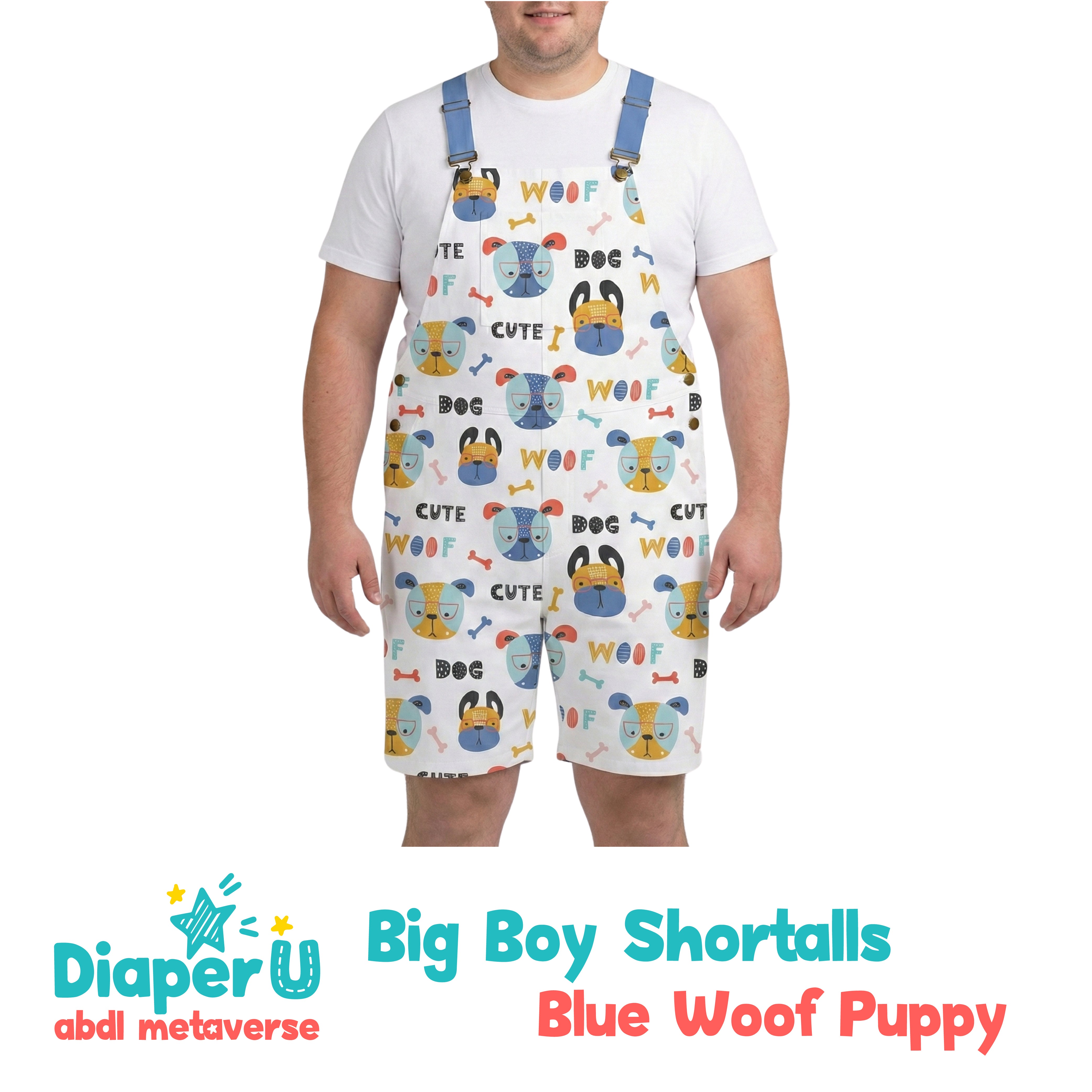 Big Boy Shortalls - Blue Woof Puppy – DiaperU